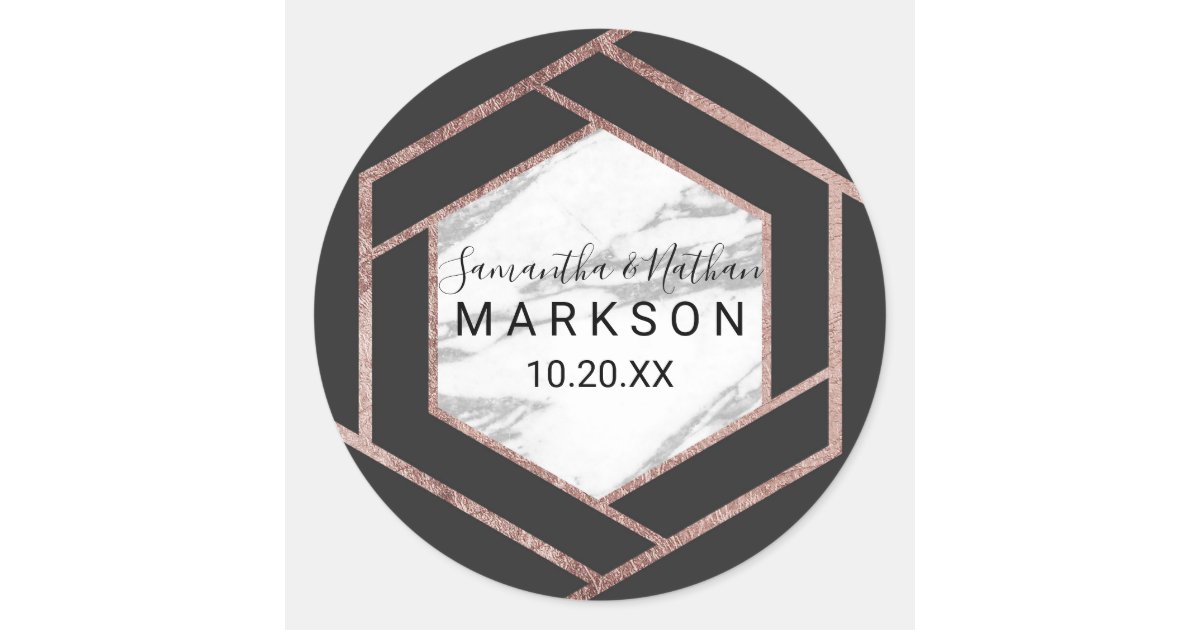 Modern Marble Rose Gold Trim Hexagon Stickers | Zazzle