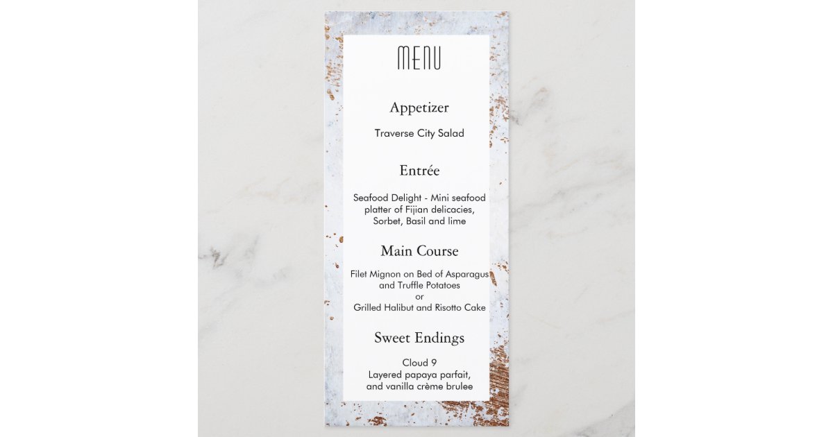 Modern Marble Texture Wedding Design MENU | Zazzle