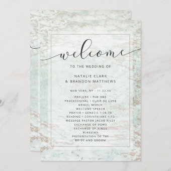 Modern Marbles in Mint Rose Gold Wedding Ceremony Program | Zazzle