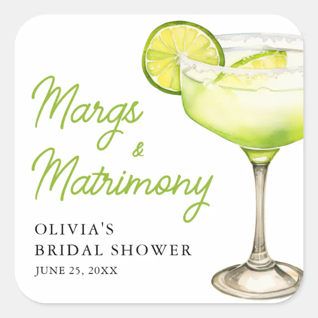 Modern Margs & Matrimony Cocktail Bridal Shower Square Sticker | Zazzle