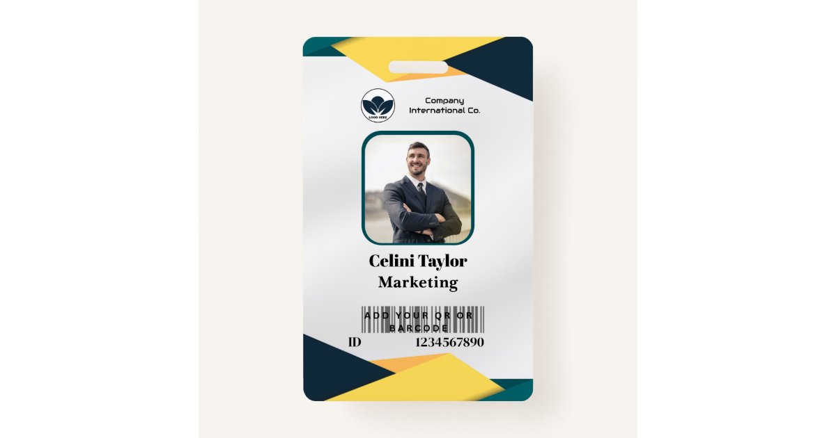 Modern Marketing Portrait ID Card (Green & Yellow) Badge | Zazzle
