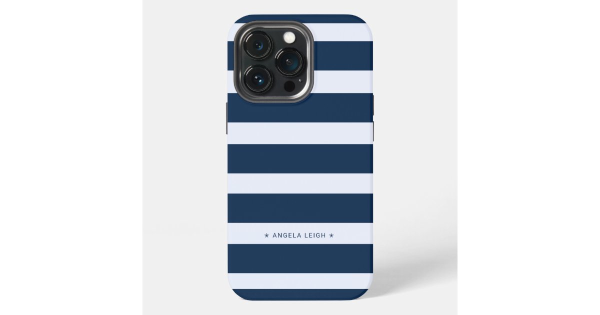 Modern Marlin and Blue White Cabana Stripes iPhone Case | Zazzle
