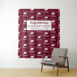 Modern Maroon CLASS OF 20XX Pattern Photo Op Tapestry | Zazzle