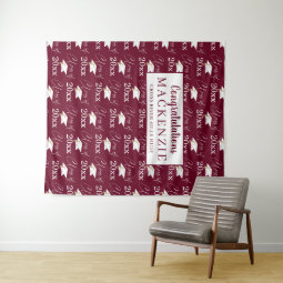 Modern Maroon CLASS OF 20XX Pattern Photo Op Tapestry | Zazzle