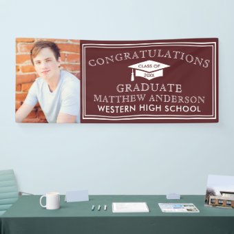 Modern Maroon Congrats Graduation Photo Banner | Zazzle