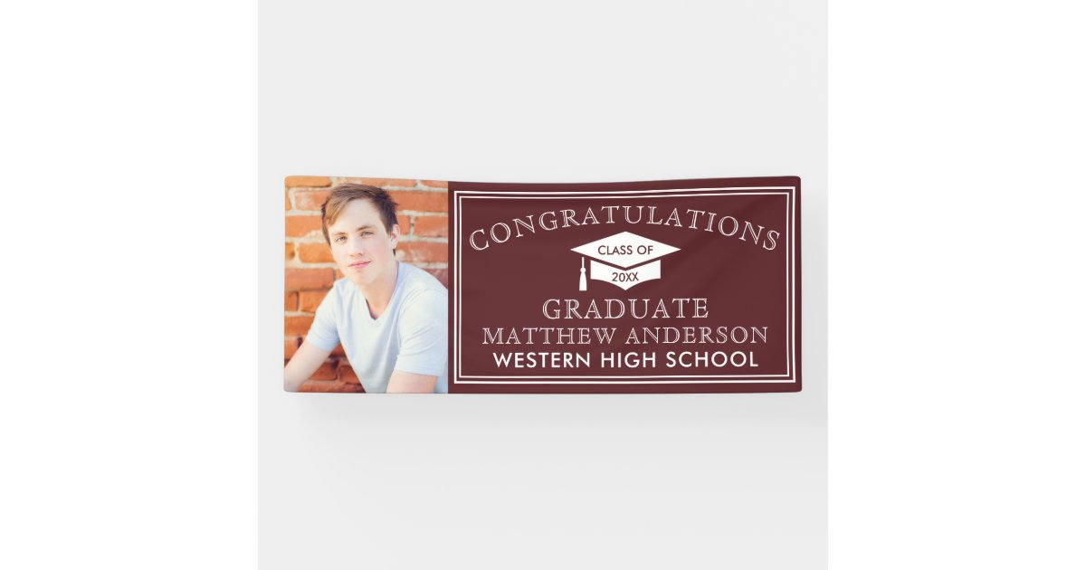Modern Maroon Congrats Graduation Photo Banner | Zazzle