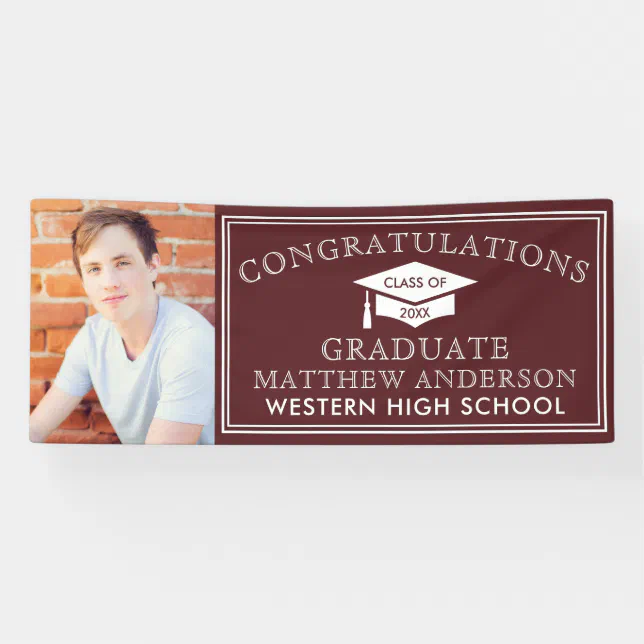 Modern Maroon Congrats Graduation Photo Banner | Zazzle