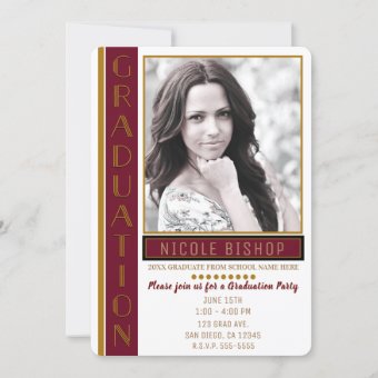 Modern Maroon Gold Graduation Party Graduate Photo Invitation | Zazzle