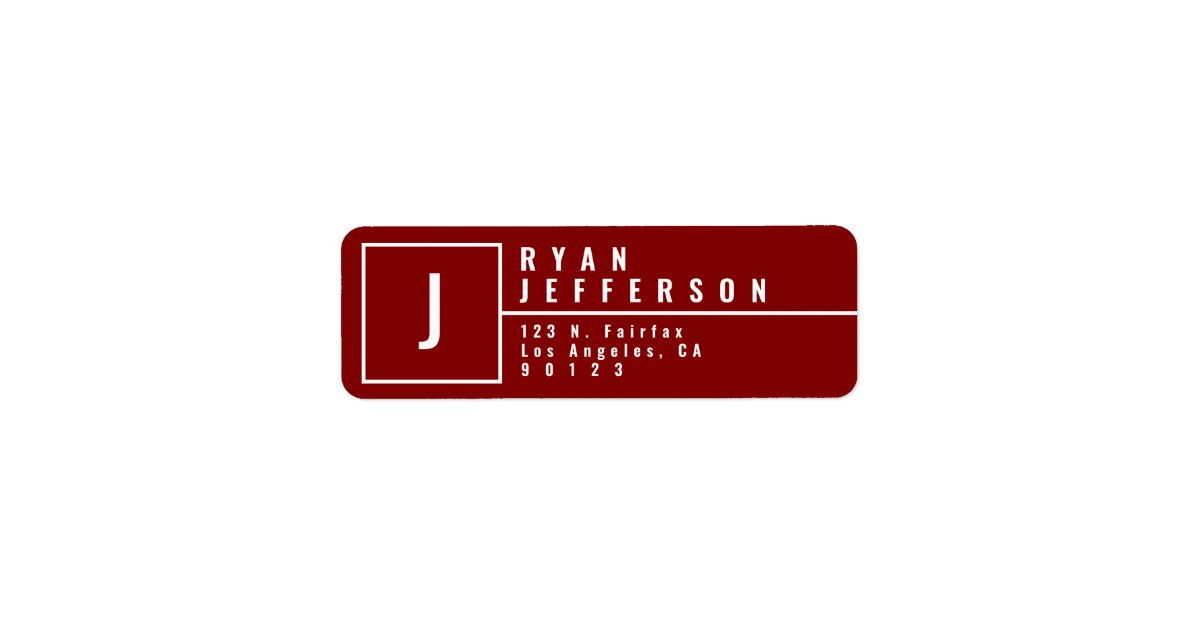 Modern Maroon Red Monogrammed Return Address Label | Zazzle