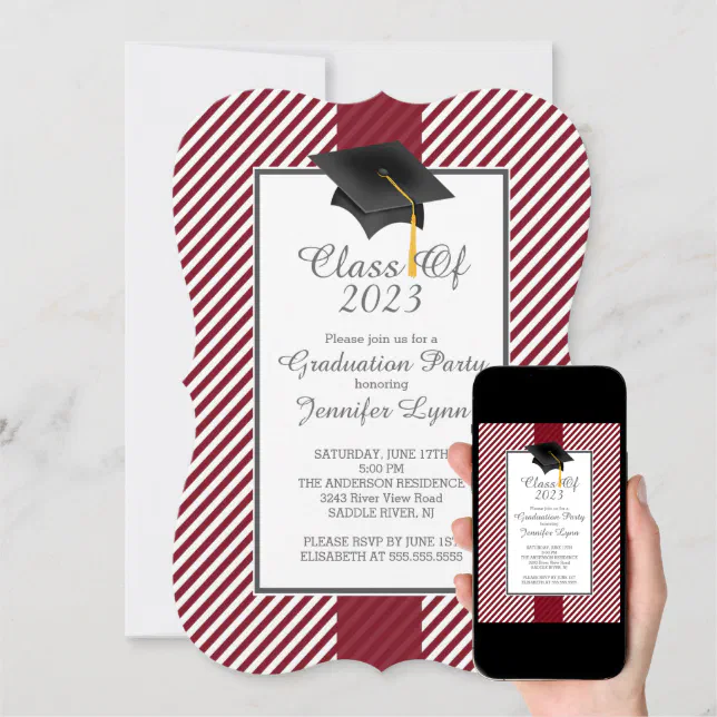 Modern Maroon Stripe Graduation Party Invitation | Zazzle