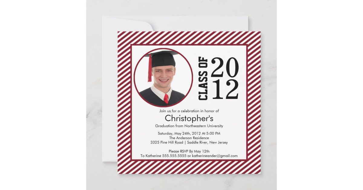 Modern Maroon Stripes Photo Graduation invitation | Zazzle
