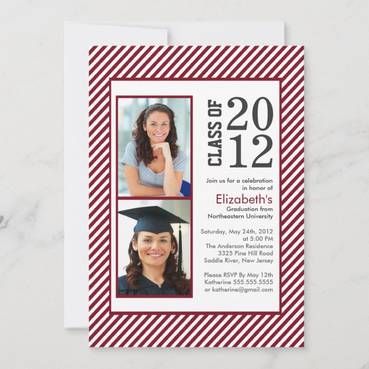 Modern Maroon Stripes Photo Graduation invitation | Zazzle