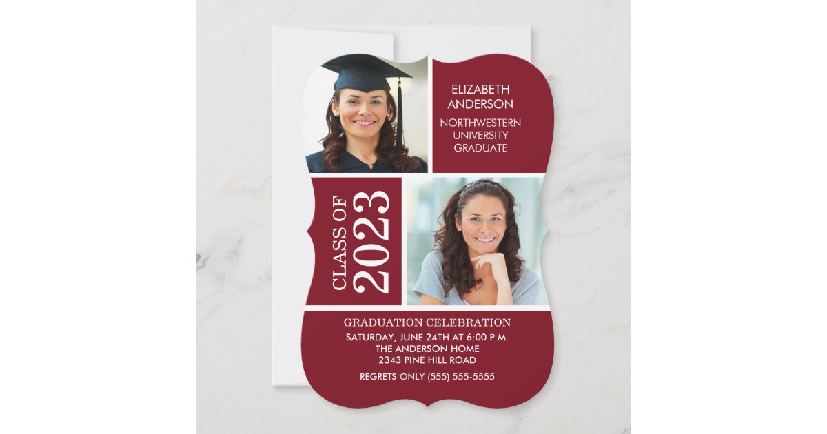 Modern Maroon & White Photo Graduation Invitation | Zazzle