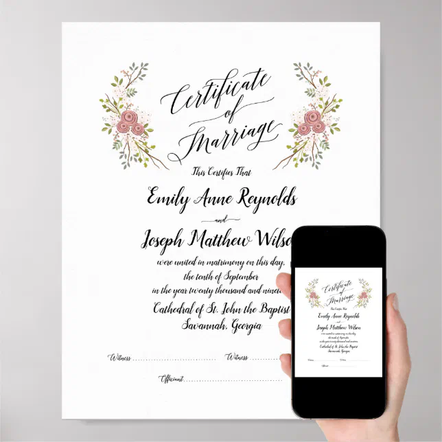 Modern Marriage Certificate Wedding Keepsake Poster | Zazzle