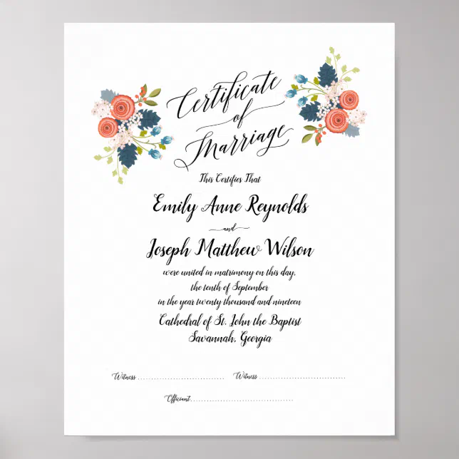 Modern Marriage Certificate Wedding Keepsake Poster | Zazzle