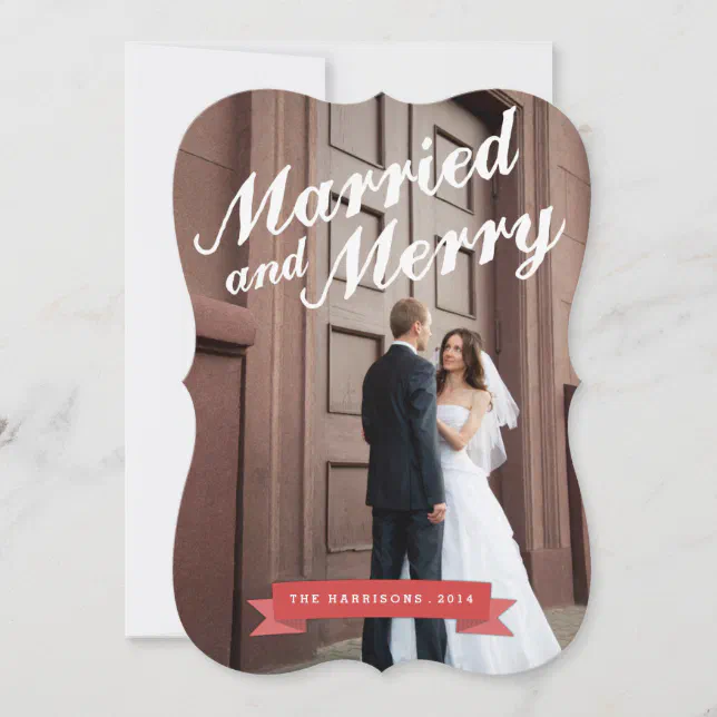 Modern Married & Merry Holiday Big Photo Card | Zazzle