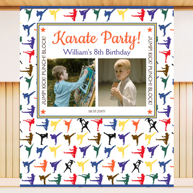 Modern Martial Arts Karate Kids Birthday Backdrop | Zazzle