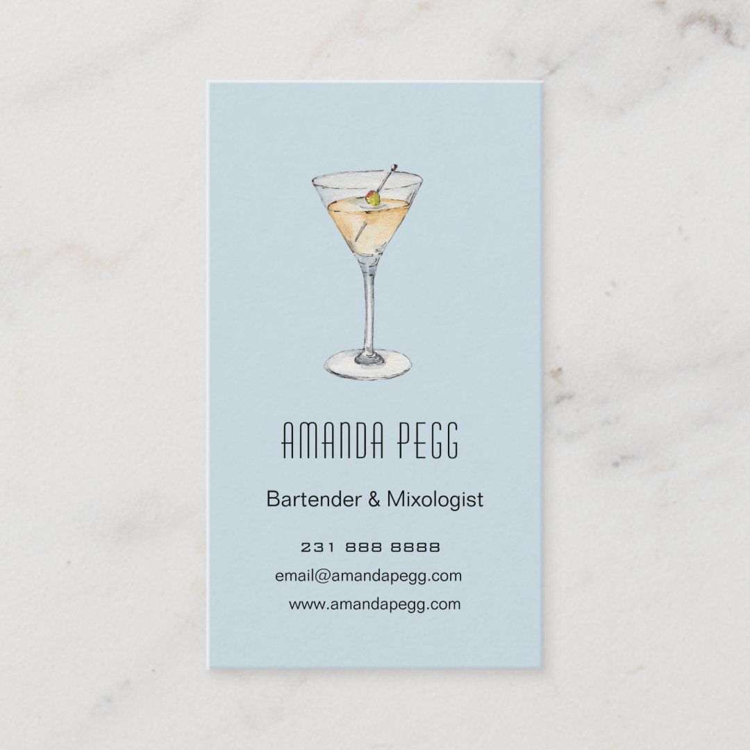 Modern Martini illustration Bartender Mixologist Business Card | Zazzle