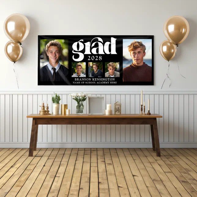 Modern Masculine Graduation Photo Collage Banner | Zazzle