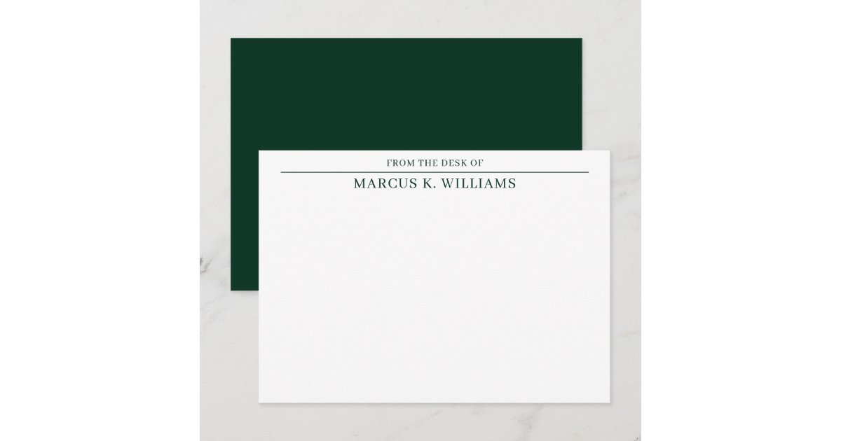 Modern Masculine Green and White Note Card | Zazzle