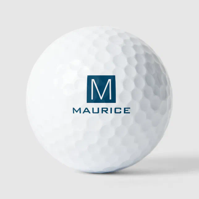 Modern masculine monogram dark blue square golf balls | Zazzle
