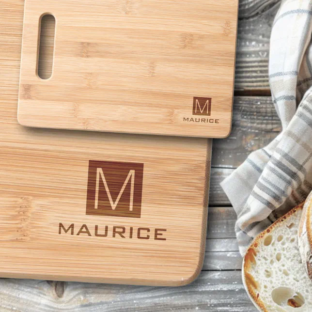 Modern masculine monogram dark square engraved cutting board | Zazzle