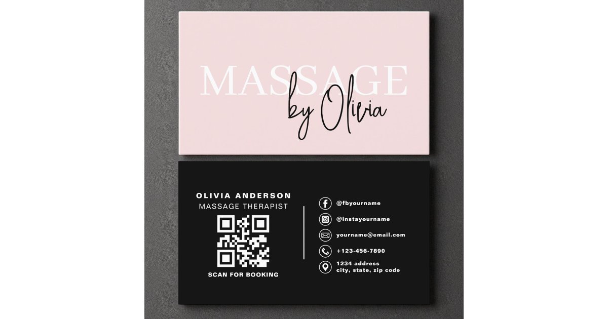 Modern Massage Therapist QR Code Blush Pink Business Card | Zazzle