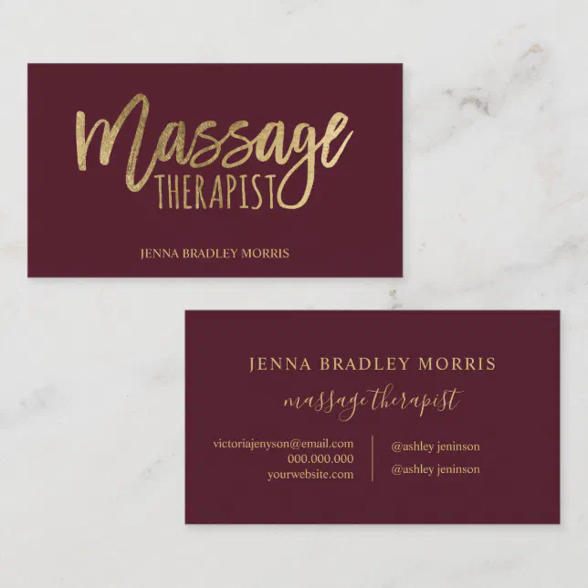 Modern Massage Therapist Script Chic Gold Foil Business Card Zazzle