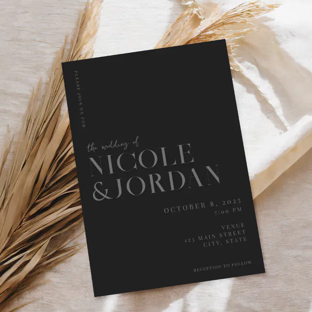 Modern Matte Black Simple Chic Wedding Invitation | Zazzle