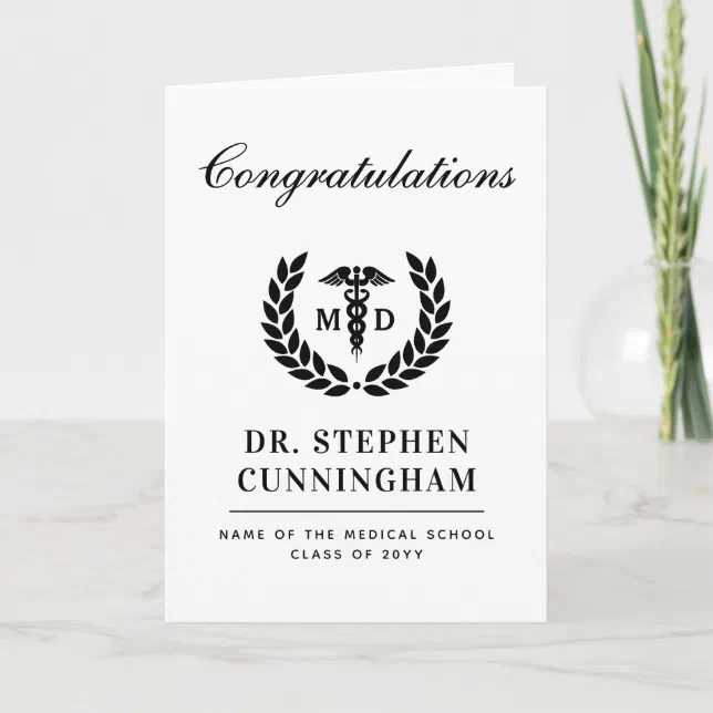 Modern MD Doctor of Medicine Med School Graduation Card | Zazzle