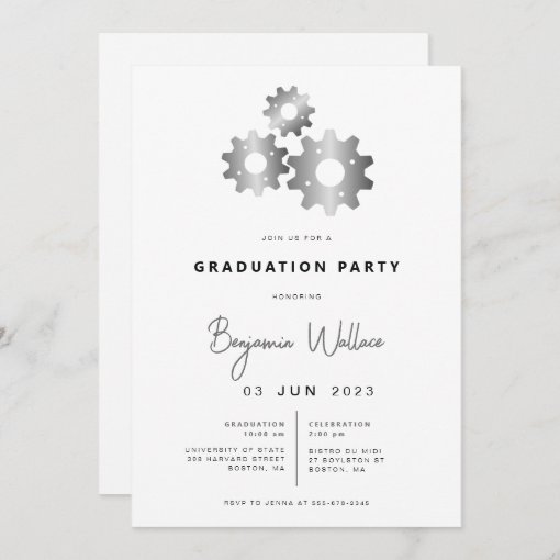 Modern Mechanical Engineer Graduation Party Invite | Zazzle