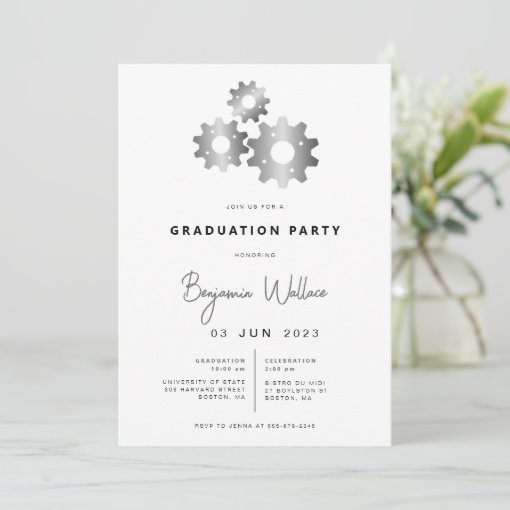 Modern Mechanical Engineer Graduation Party Invite | Zazzle
