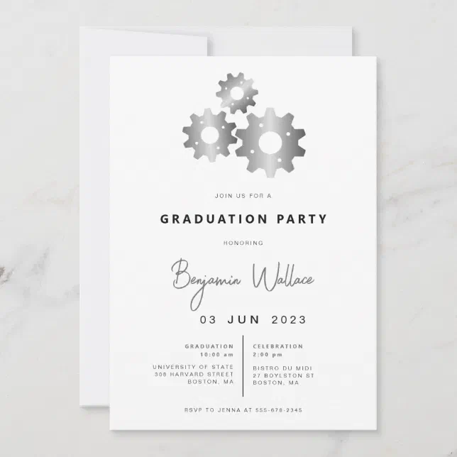 Modern Mechanical Engineer Graduation Party Invite | Zazzle