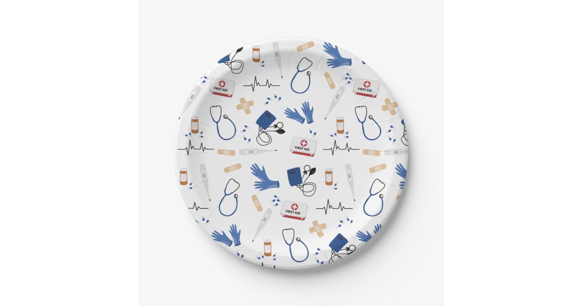 Modern Medical Doctor Nurse Pattern Paper Plates | Zazzle