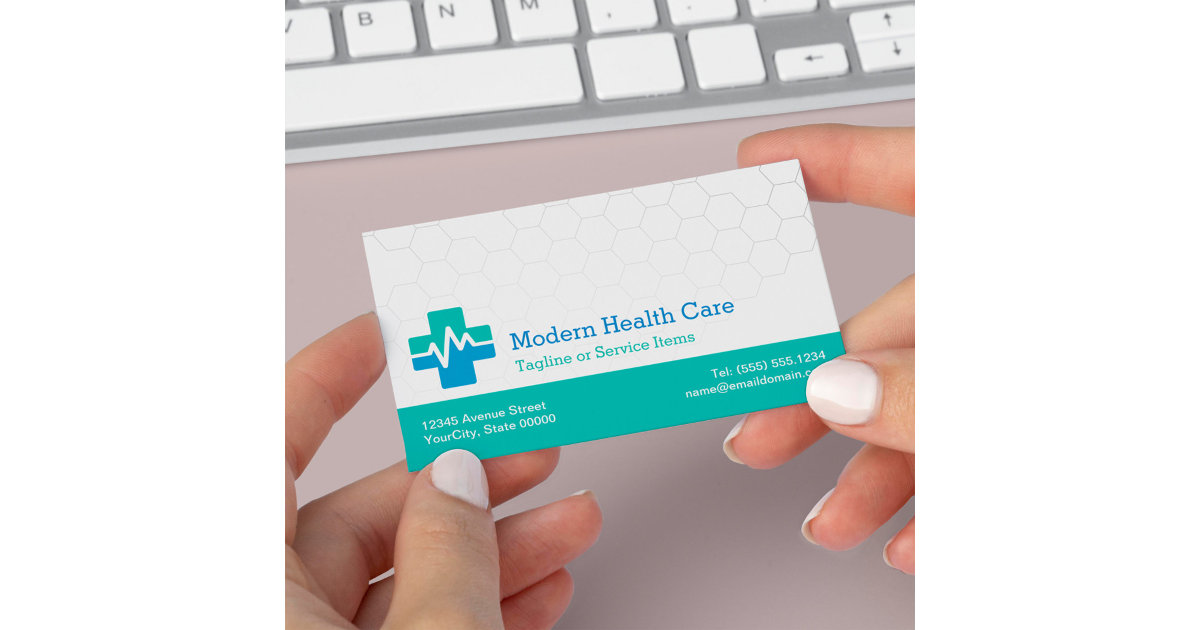 Modern Medical HealthCare - White Green Blue Business Card | Zazzle