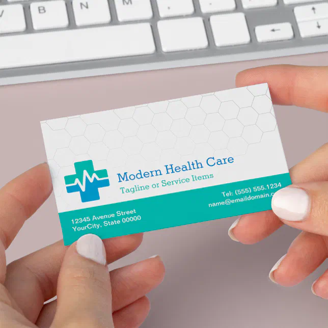 Modern Medical HealthCare - White Green Blue Business Card | Zazzle