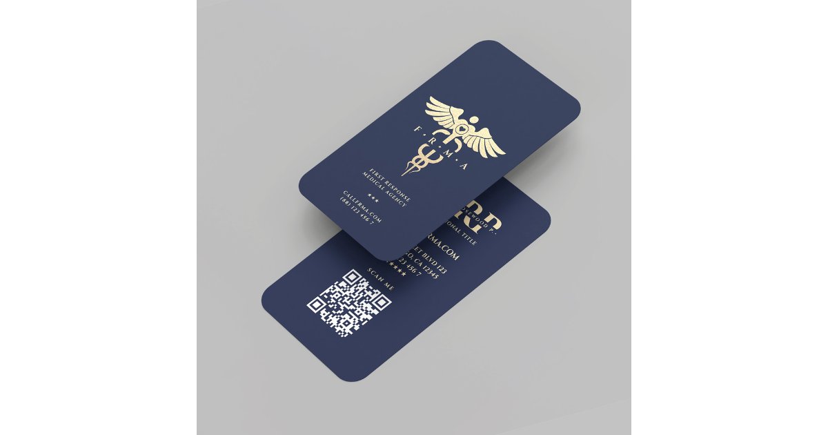Modern Medical Hospital Pharmacy Dark Blue Gold Business Card | Zazzle