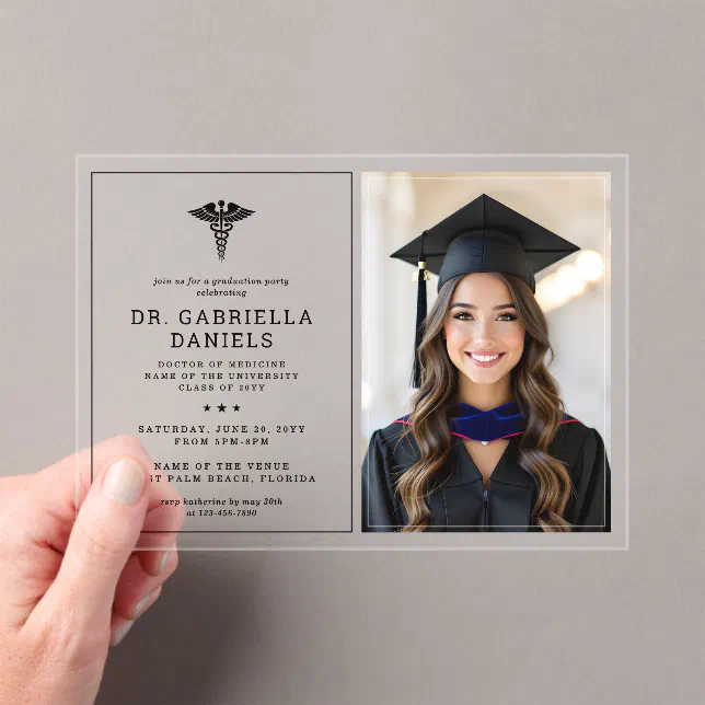 Modern Medical School Graduate Doctor Graduation Acrylic Invitations ...