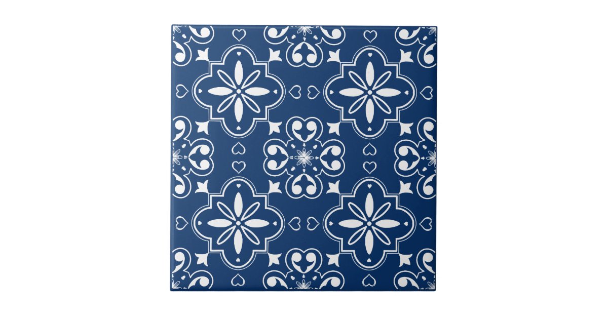 Modern Mediterranean Navy Blue White Pattern Ceramic Tile | Zazzle