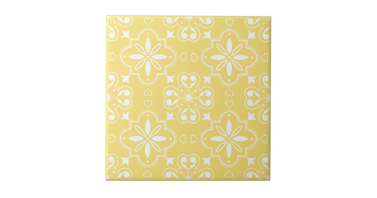 Modern Mediterranean Yellow White Pattern Ceramic Tile | Zazzle