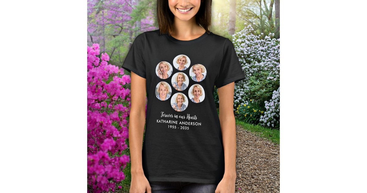 Modern Memorial Custom 7 Photo Collage Funeral T-Shirt | Zazzle