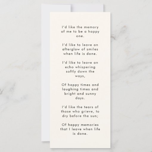Modern Memorial Photo | Funeral Poem Prayer Card | Zazzle