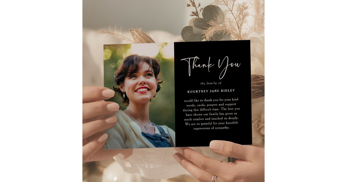 Modern Memorial Photo & Message Sympathy Thank You Card | Zazzle