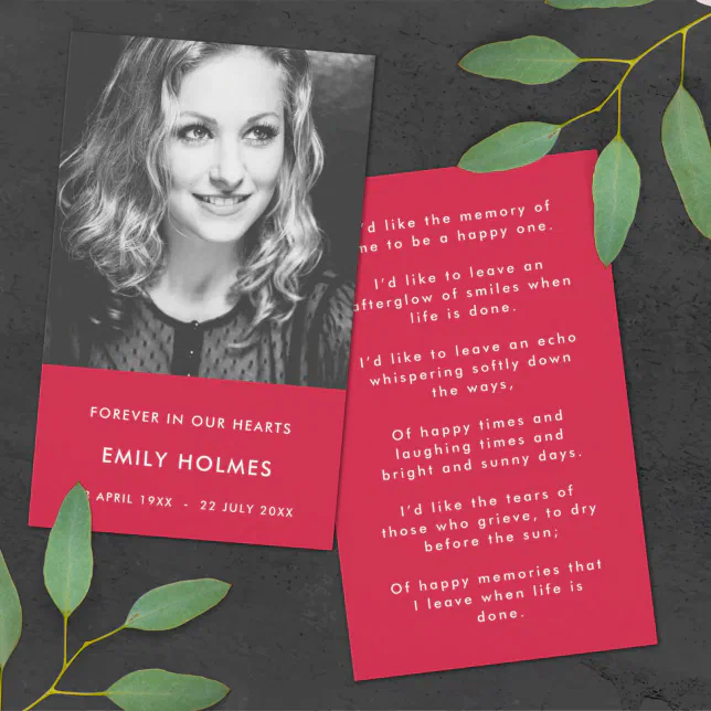 Modern Memorial | Pink Funeral Poem or Prayer Card | Zazzle