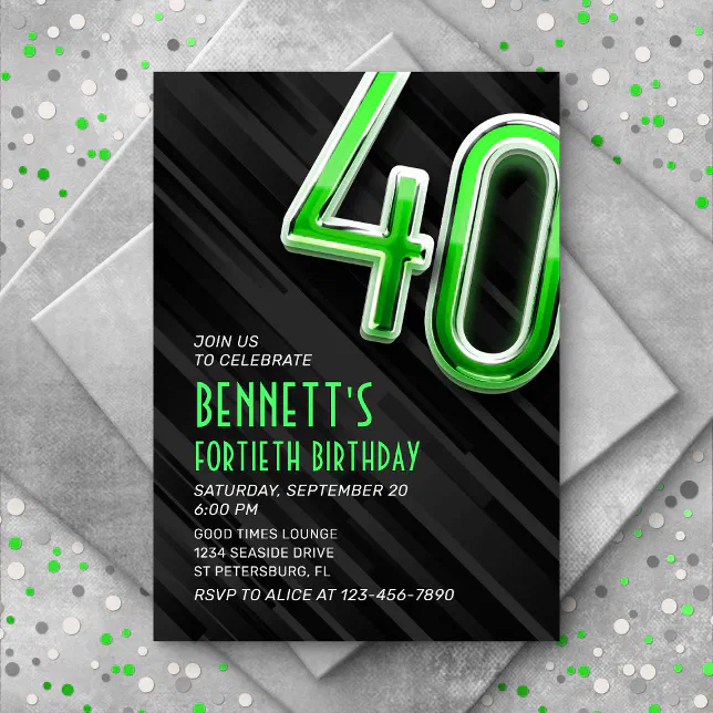 Modern Mens 40th Birthday Invitation | Zazzle