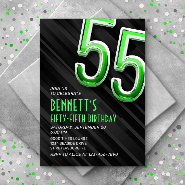 Modern Mens 55th Birthday Invitation | Zazzle