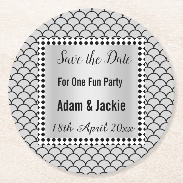 MODERN MERMAID BLACK GRAYSAVE THE DATE COASTER | Zazzle
