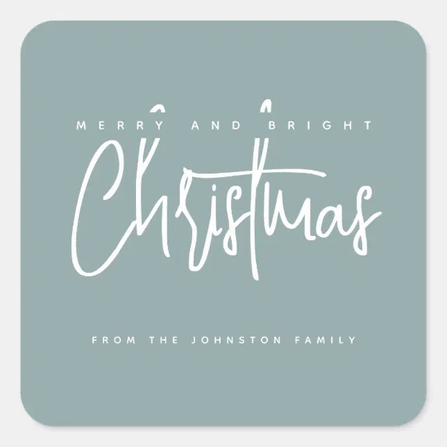 Modern Merry and Bright Christmas simple script Square Sticker | Zazzle