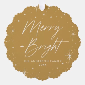 Modern Merry and Bright Gold Holiday Photo Ornament Card | Zazzle