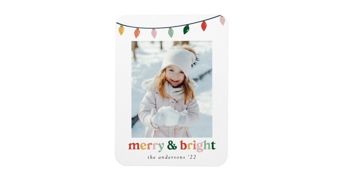 Modern Merry and Bright Holiday Photo Magnet | Zazzle